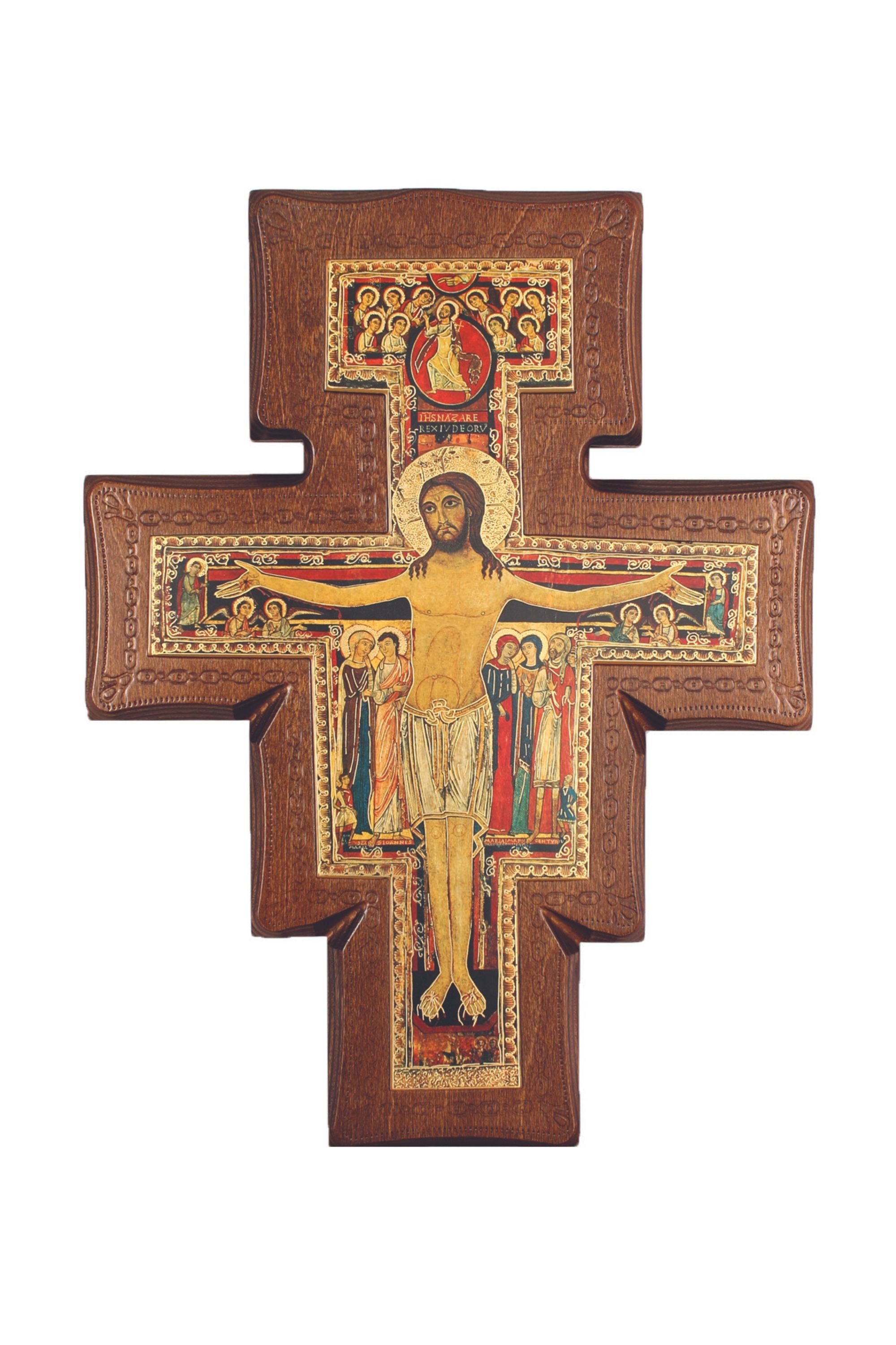 ALPG-546 San Damian Cross on Walnut Stained Boarder 1" thick, 7" tall ...