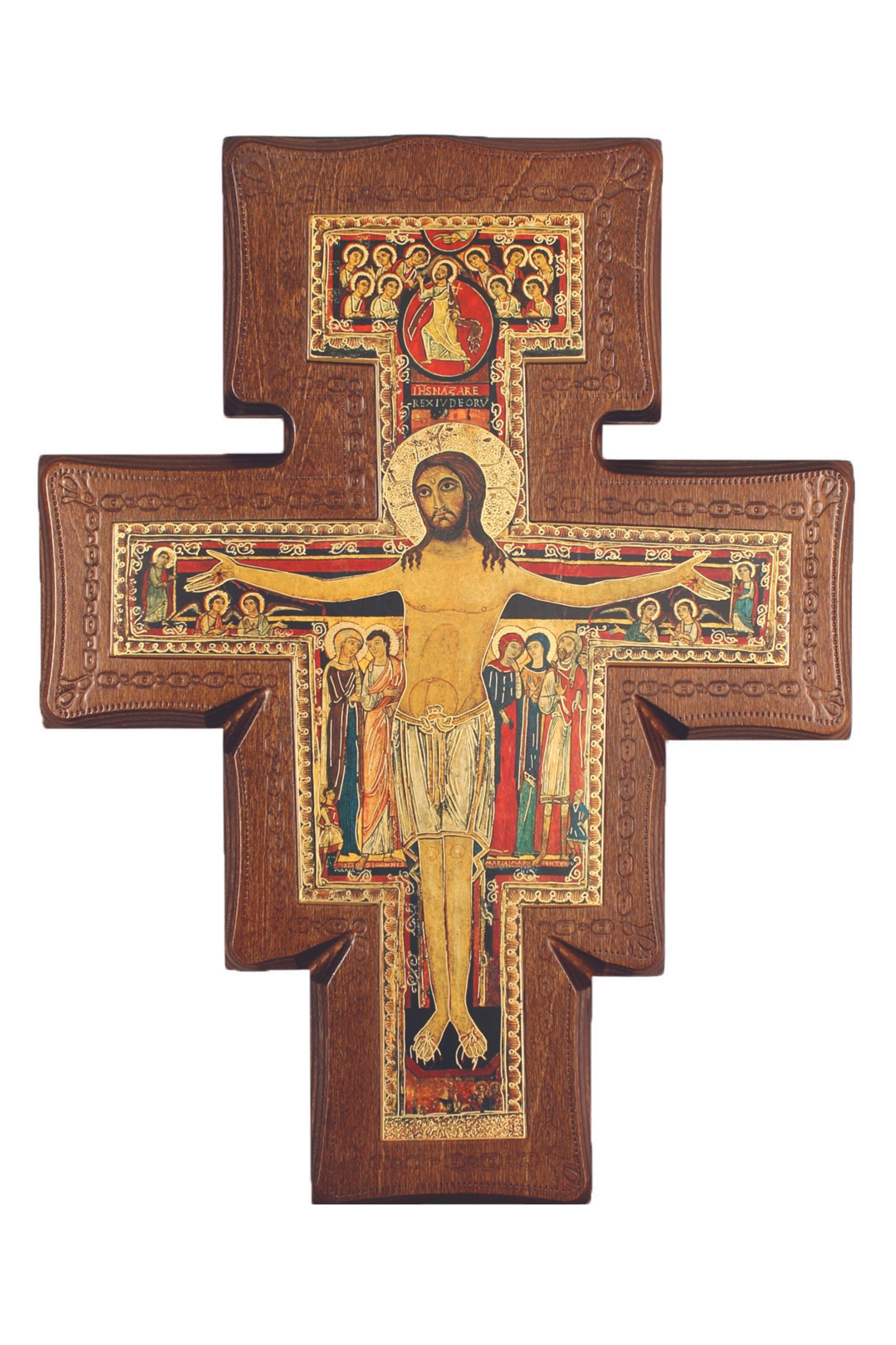 ALPG-548 San Damian Cross on Walnut Stained Boarder 11.5" – Goldscheider of Vienna