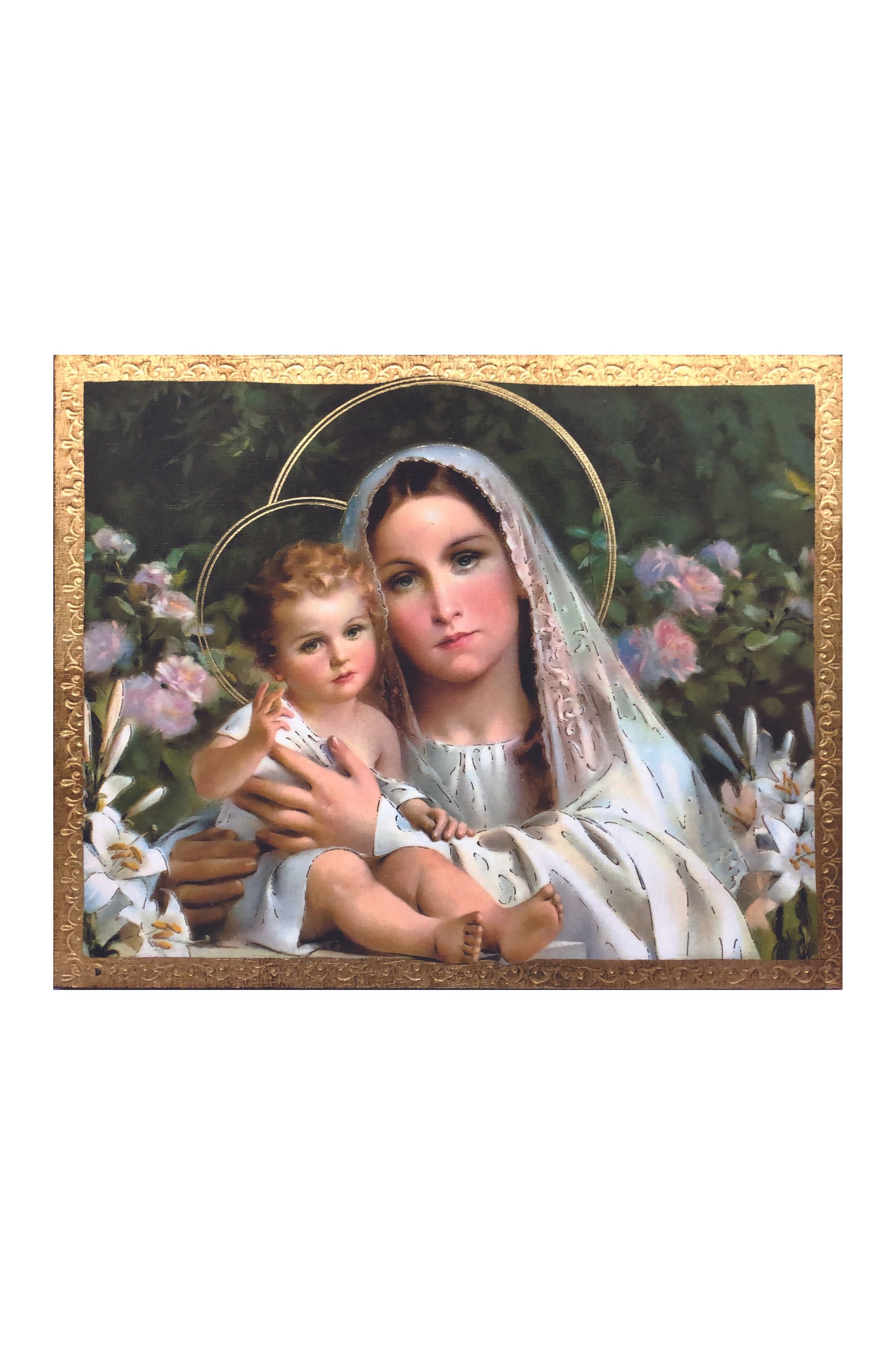 L-148-285 Madonna & Child with Lilies Florentine Plaque by Simeone 8x1 ...